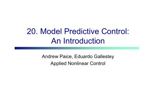 20. Model Predictive Control: An Introduction