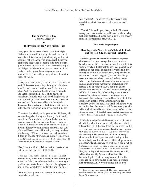 The Nun's Priest's Tale Geoffrey Chaucer The Prologue of the Nun's ...