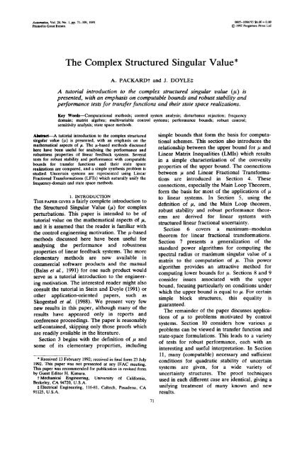 The Complex Structured Singular Value*