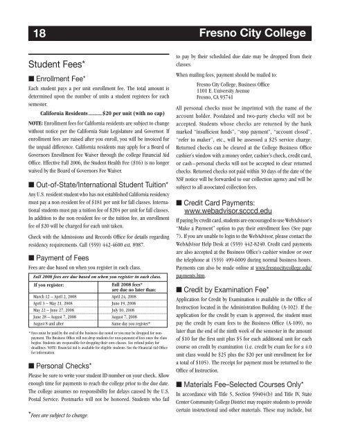 Student Fees - Fresno City College