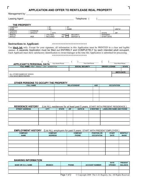 application and offer to rent/lease real property - ForRent.com