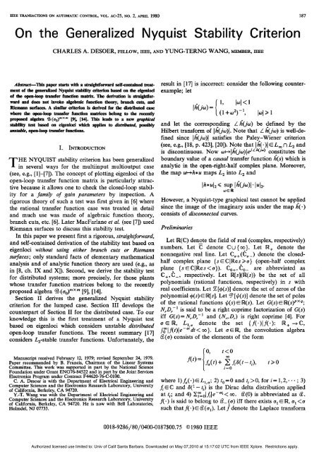On the Generalized Nyquist Stability Criterion