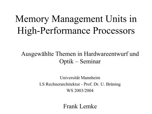 Memory Management Units in High-Performance Processors Memory Management Units in High-Performance Processors