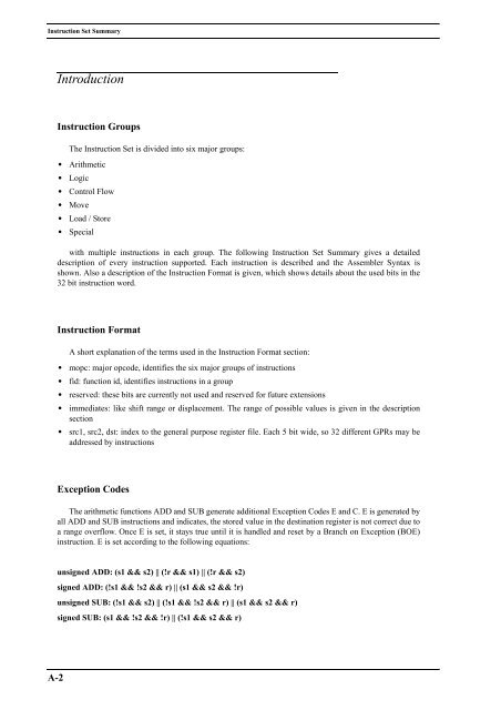 APU Instruction Set Summary