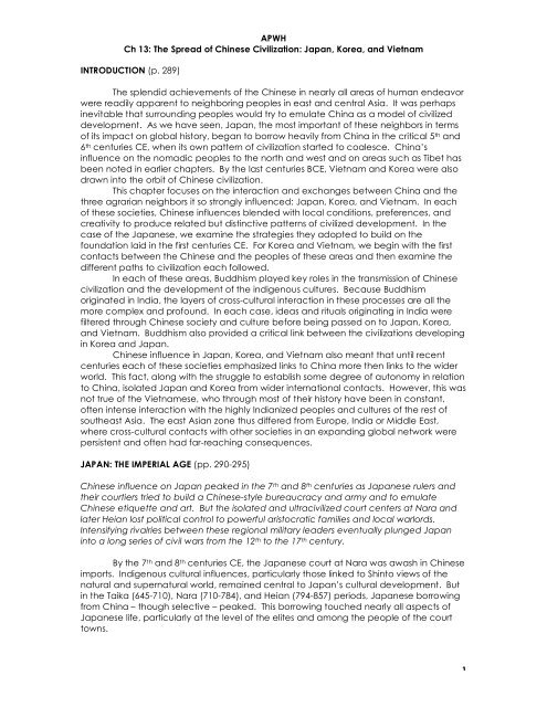 APWH Ch 13: The Spread of Chinese Civilization - Cypress ...