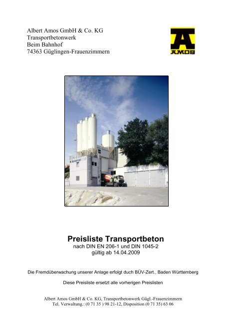 Preisliste Transportbeton - Albert AMOS Gmbh & Co. KG