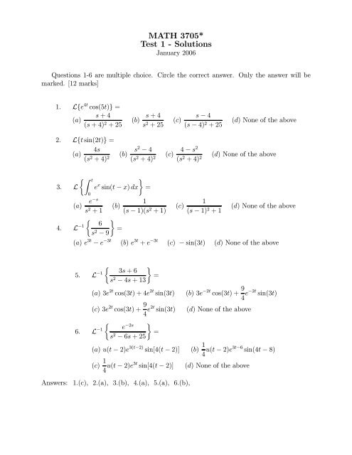 MATH 3705* Test 1 - Solutions
