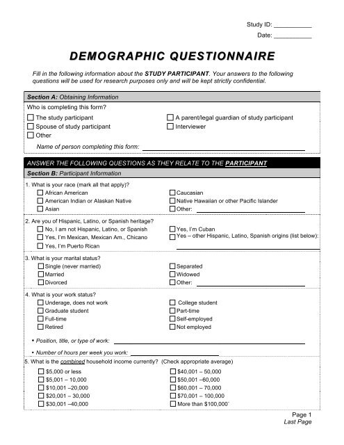 to Download Demographic Questionnaire