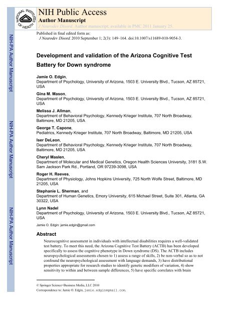 Development and validation of the Arizona Cognitive Test Battery for ...