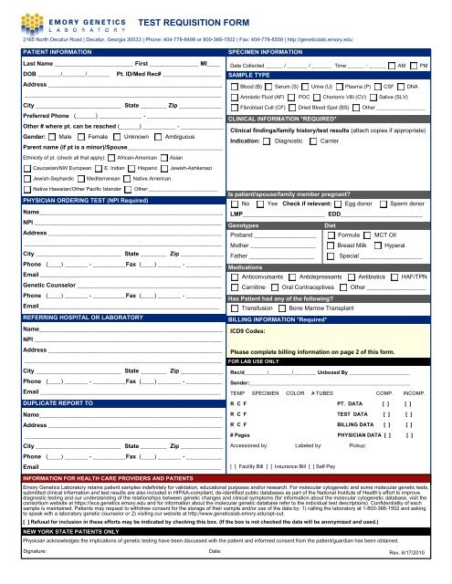 Blood Test Requisition Form