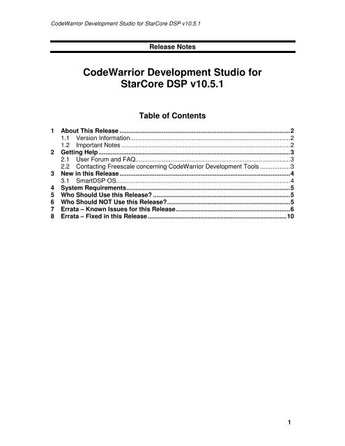 CodeWarrior Development Studio for StarCore DSP v10.5.1