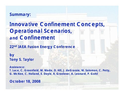Innovative Confinement Concepts, Operational Scenarios, and ...