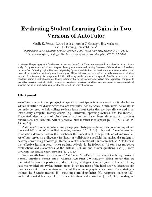 Evaluating Student Learning Gains in Two Versions of AutoTutor