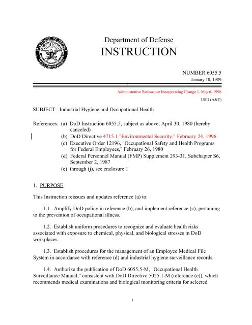 DoD Instruction 6055.5 - Medical and Public Health Law Site