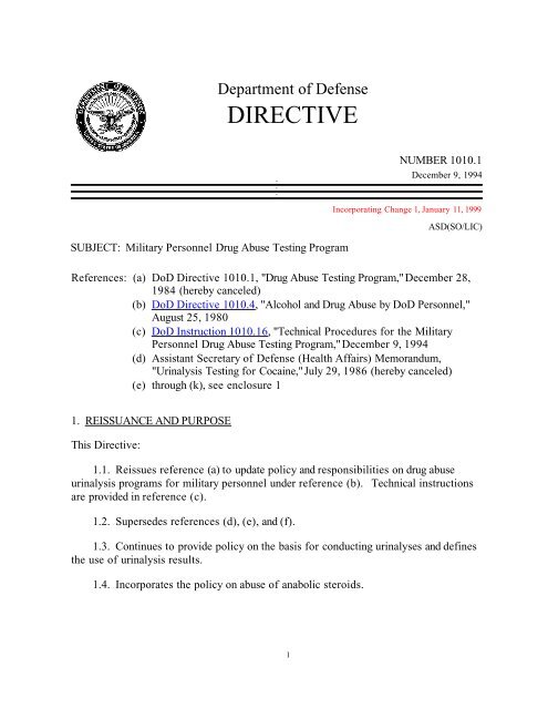 DoD Directive 1010.1 - Medical and Public Health Law Site