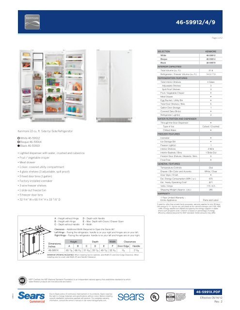 Specifications - Sears