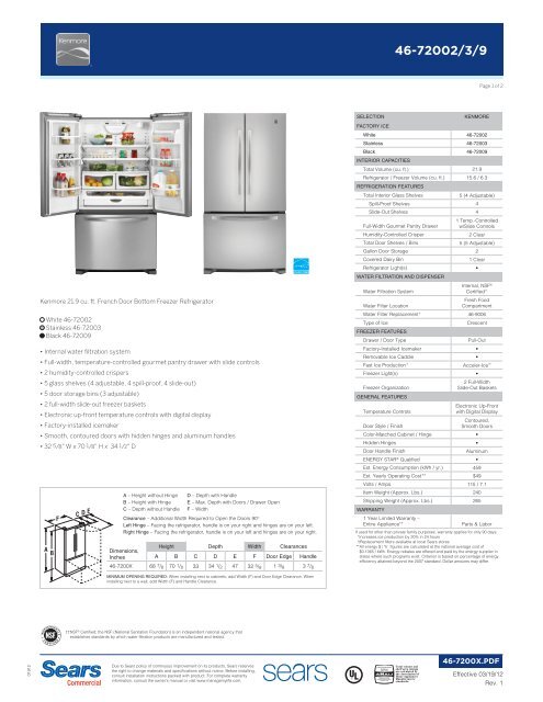 Sears Kenmore Refrigerators