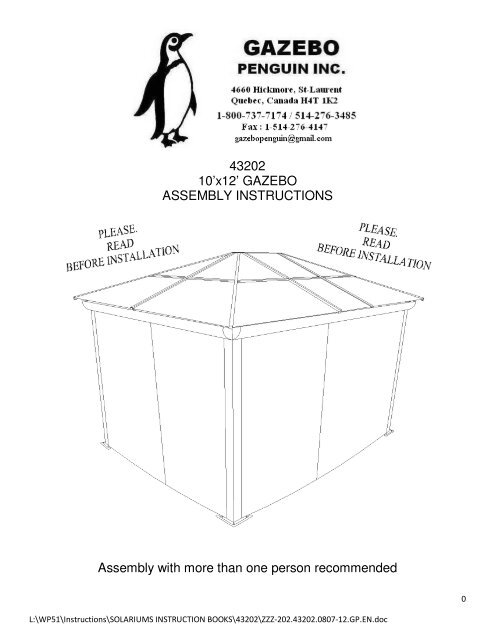 43202 10'x12' GAZEBO ASSEMBLY INSTRUCTIONS Assembly with ...