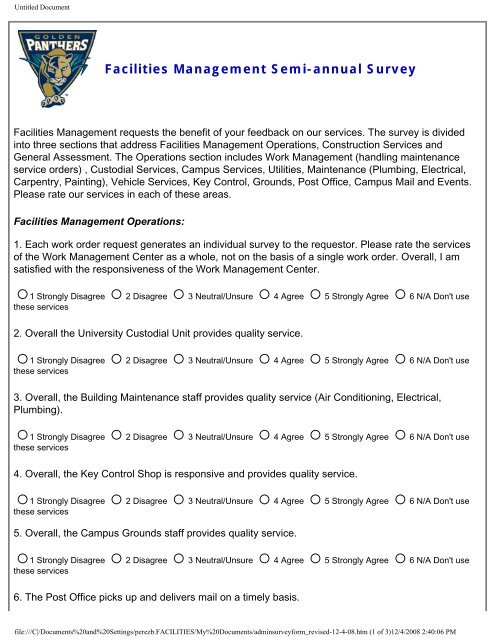 Facilities Management Semi-annual Survey - FIU Facilities ...