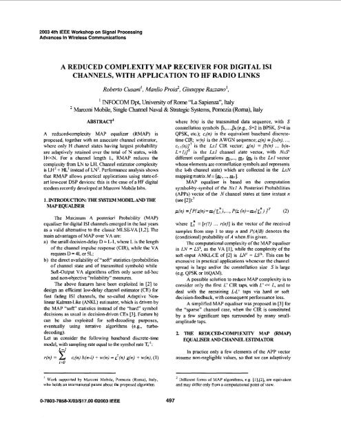 A reduced complexity MAP receiver for digital ISI ... - IEEE Xplore