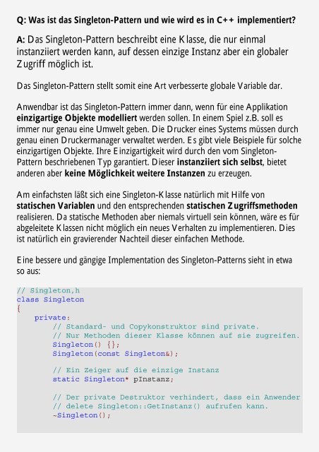 Was ist das Singleton-Pattern und wie wird es in C++ implementiert?