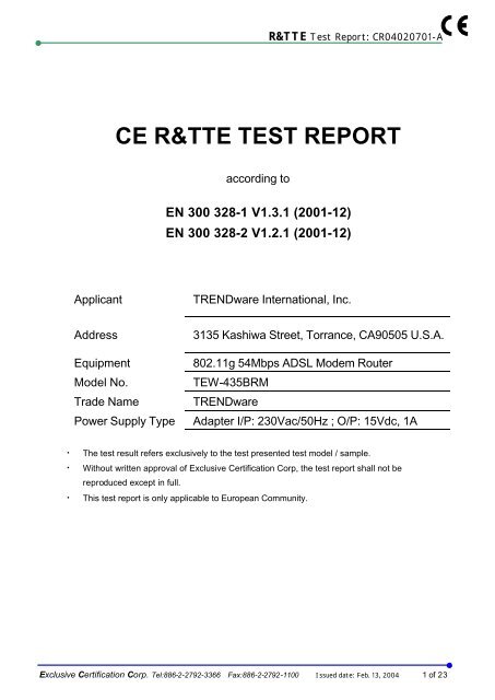 CE R&TTE TEST REPORT - Downloads