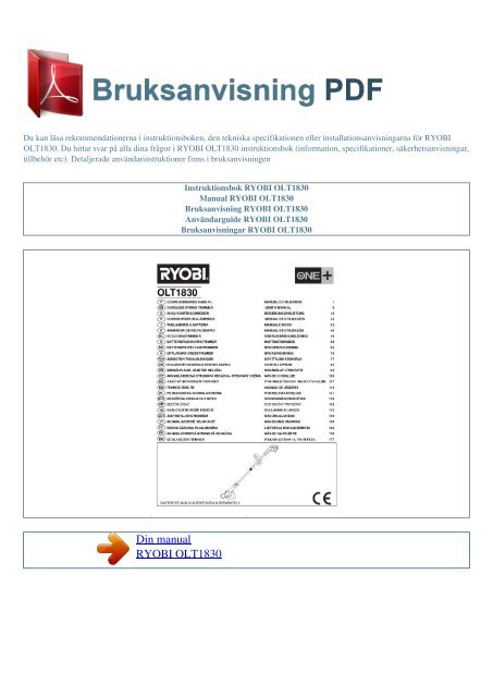 Instruktionsbok RYOBI OLT1830 - BRUKSANVISNING PDF