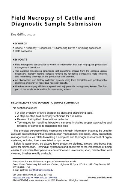 Field Necropsy of Cattle and Diagnostic Sample Submission - gpvec