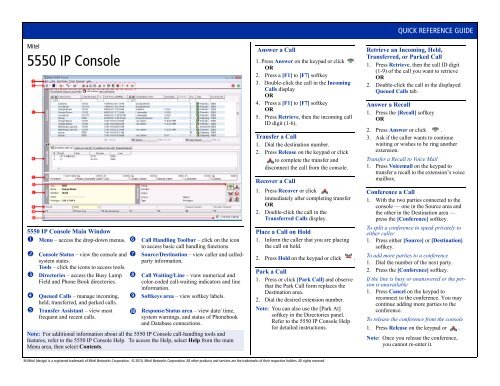 5550 IP Console Quick Reference (4.0) - Mitel Edocs