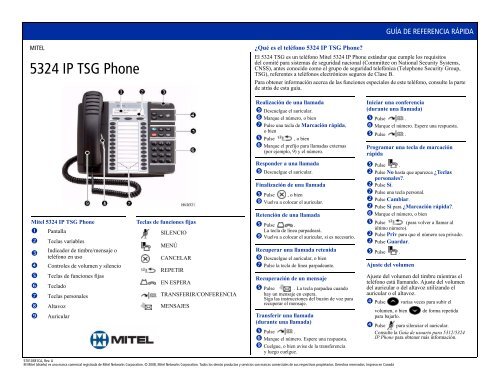 5324 IP Phone Guía de referencia rápida (TSG) - Mitel Edocs