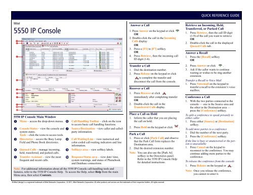 5550 IP Console Quick Reference (4.1) - Mitel Edocs