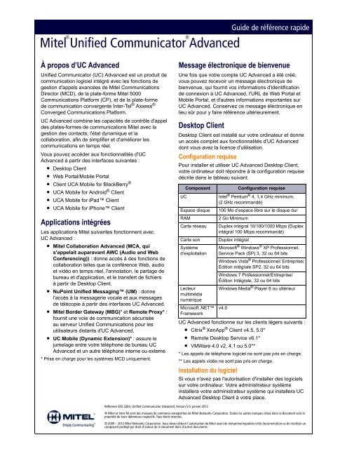 Guide de référence rapide, Rls 5.0 - Mitel Edocs