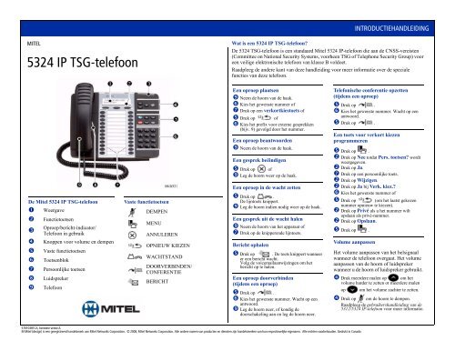 5324 IP-telefoon Introductiehandleiding (TSG) - Mitel Edocs