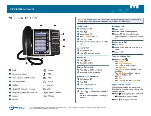 Mitel 5360 Quick Reference Guide - Mitel Edocs