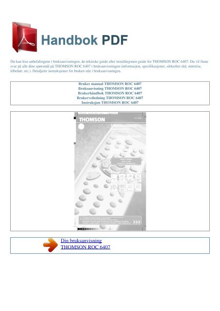 Bruker manual THOMSON ROC 6407 - HANDBOK PDF