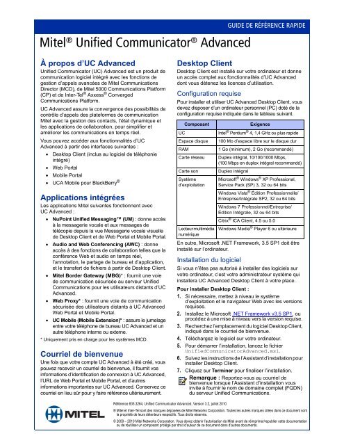 Mitel Unified Communicator Advanced v3.2 Quick ... - Mitel Edocs