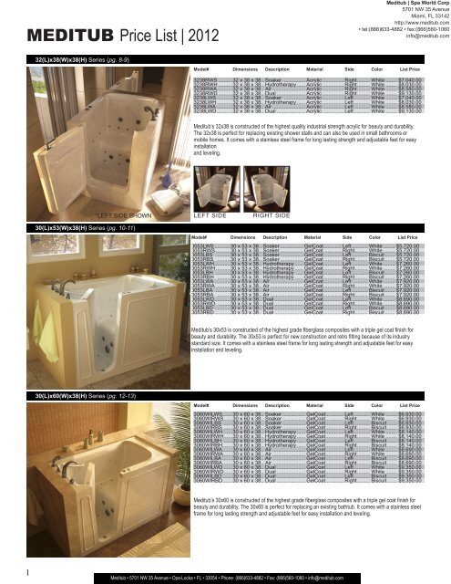 MEDITUB Price List | 2012