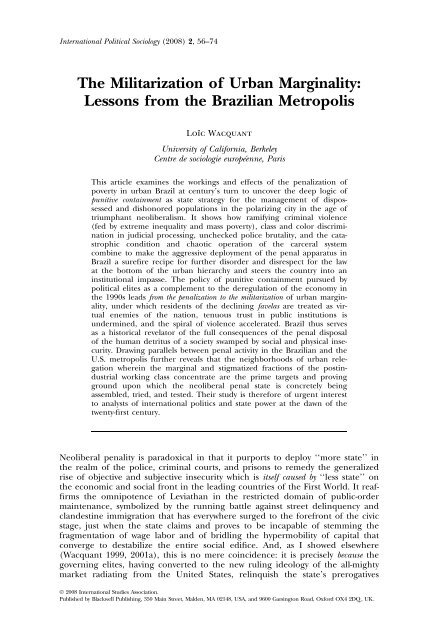The Militarization of Urban Marginality - Global Metropolitan Studies ...