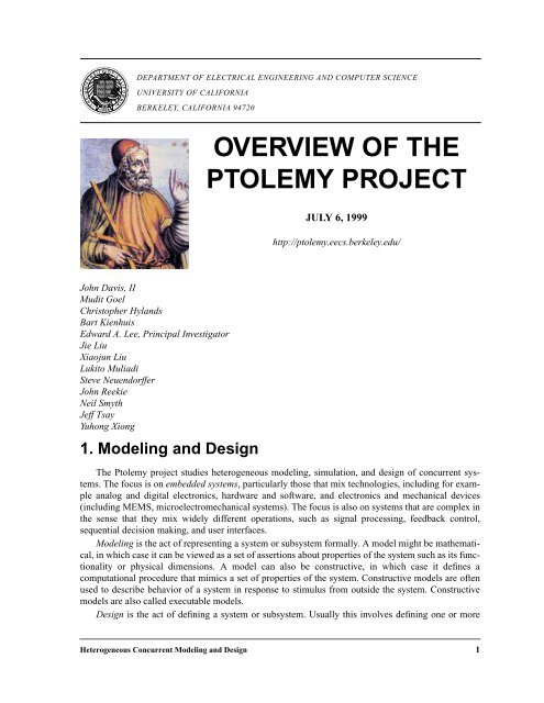 1 Modeling And Design Ptolemy Project University Of California