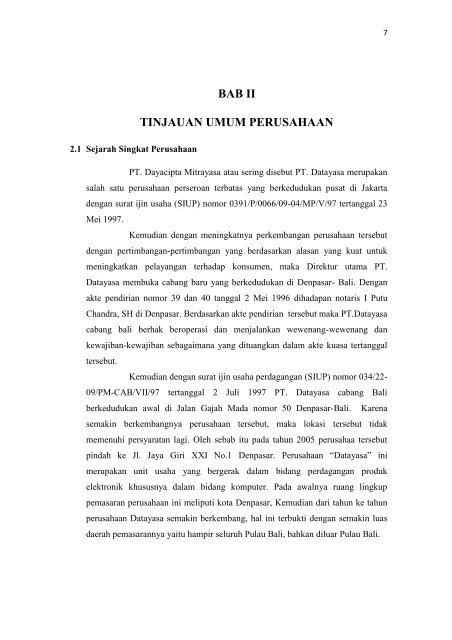 BAB II TINJAUAN UMUM PERUSAHAAN BAB II TINJAUAN UMUM PERUSAHAAN