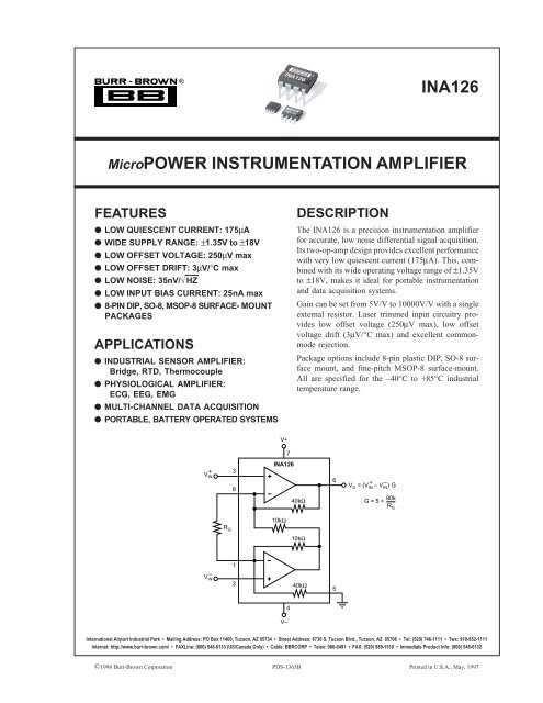 INA126 MicroPOWER INSTRUMENTATION AMPLIFIER