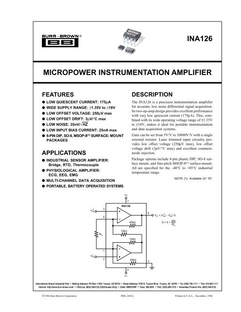 INA126 MICROPOWER INSTRUMENTATION AMPLIFIER