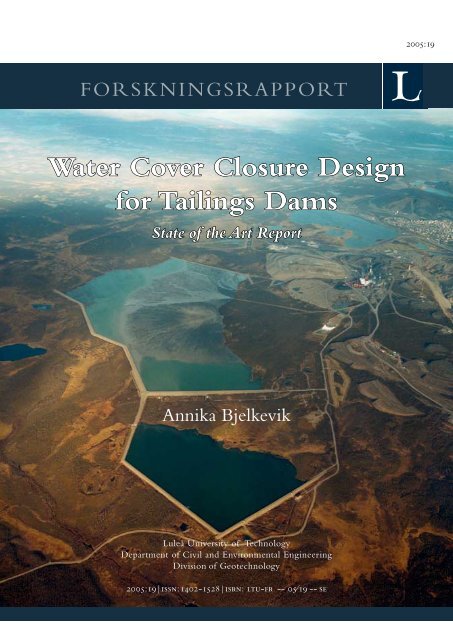 Water Cover closure design for Tailings Dams, State of the Art Report