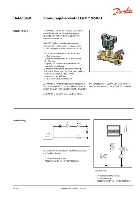 Datenblatt Strangregulierventil LENO™ MSV-O - Danfoss
