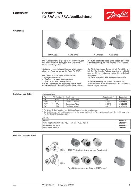 Datenblatt Servicefühler für RAV und RAVL Ventilgehäuse - Danfoss