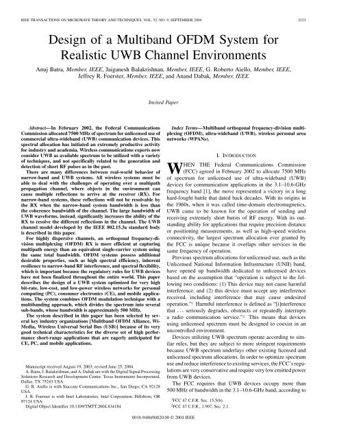 Design of a Multiband OFDM System for Realistic UWB Channel ...