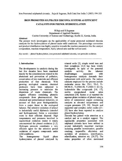 Iron Promoted Sulphated Zirconia Systems as Efficient Catalysts for ...