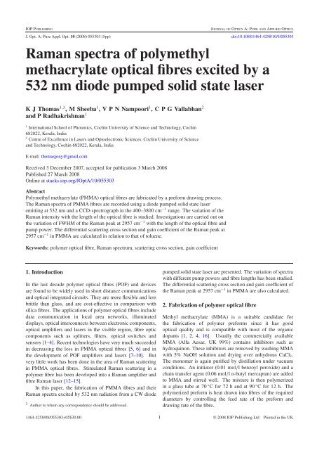 Raman spectra of polymethyl methacrylate optical fibres excited by a ...