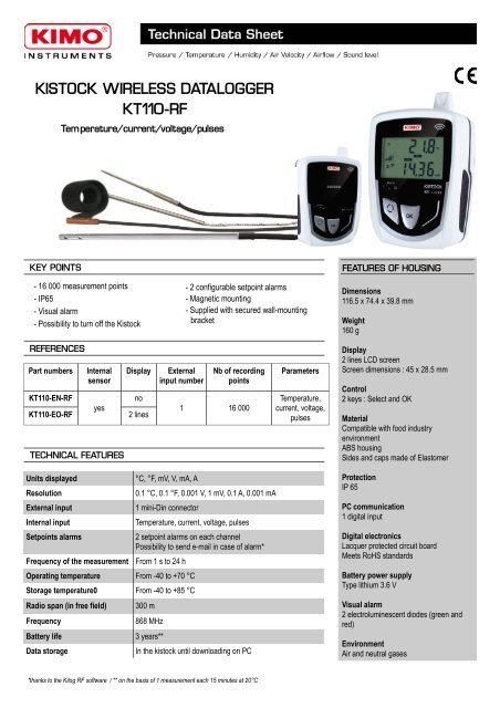 KISTOCK WIRELESS DATALOGGER KT110-RF - Kimo Canada