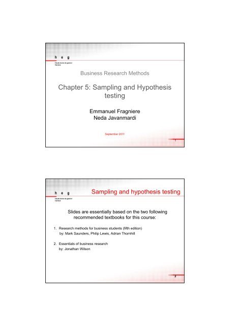 Chapter 5: Sampling and Hypothesis testing